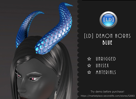 Second Life Marketplace - [LD] Demon Horns BLUE - UNISEX